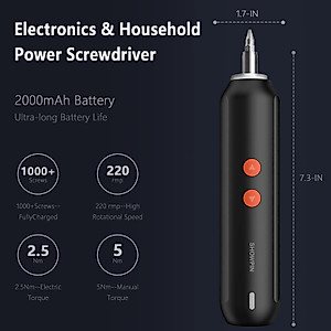 Electric Screwdriver Cordless, Power Screwdriver Set, Includes 5V Cordless Screwdriver Rechargeable with LED Lights, 20pcs Household Bits, USB-C Charging Cable, Magnetizer, Extension Rod, Manual