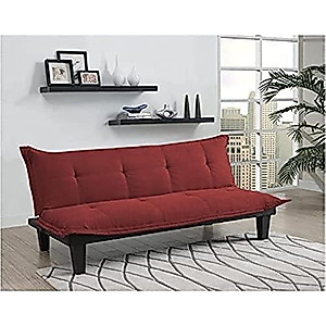 Sofas Convertible Futon Couch Bed with Microfiber Upholstery and Wood Legs, Red