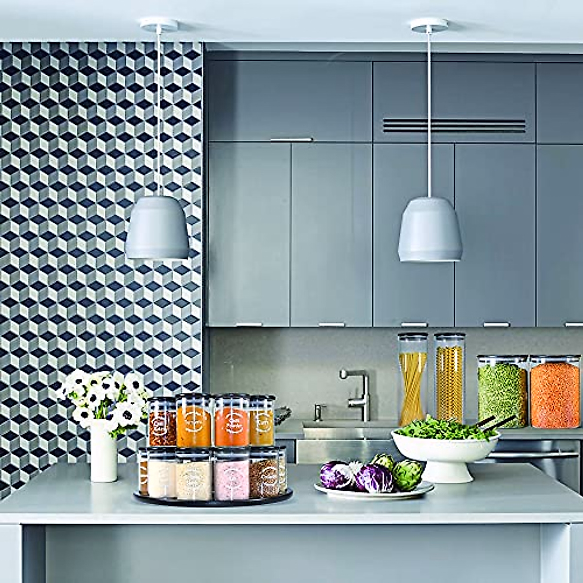 Urban Green Glass Jars with Black Lids, Glass Food Storage Canisters with airtight lids, Glass Spice Containers with Bamboo Lids, Glass Spice Jars, Glass Herb Jars, Spice Jars (12 Sets of 6oz)