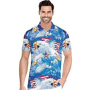 PAGYMO Golf Shirts for Men Hawaiian Funny Crazy Print Mens Polo Shirt Eagle Flag Shirt, X-Large, Aop-polo-69379