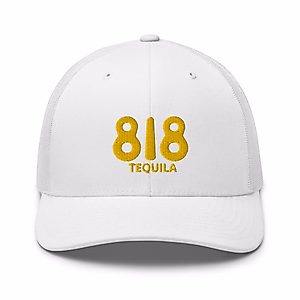 RIVEMUG 818 Tequila Embroidered Trucker Hat Curved Bill Mid Crown Adjustable Mesh Snapback Cap White