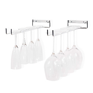 Wallniture Chiraz Wine Glass Rack Wall Mounted Kitchen Organization and Storage Set of 2, 15 Inch Chrome Stemware Holder