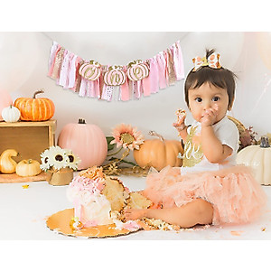 Pumpkin Highchair Banner for 1st Birthday - Our Little Pumpkin Banner, Pumpkin Birthday Party Decorations, Pink Gold First Birthday Banner, Baby Shower Decorations for Baby Girl