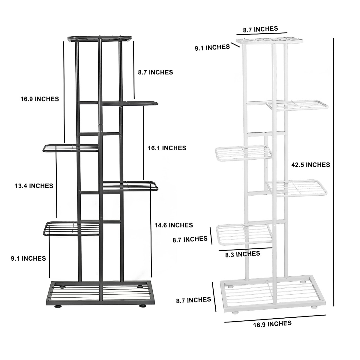 JEPRECO Metal Plant Stand 6 Tier 7 Potted, Multiple Flower Pot Holder Shelves Organizer Rack for Garden Balcony Patio Living Room Indoor Outdoor (Dark Grey)