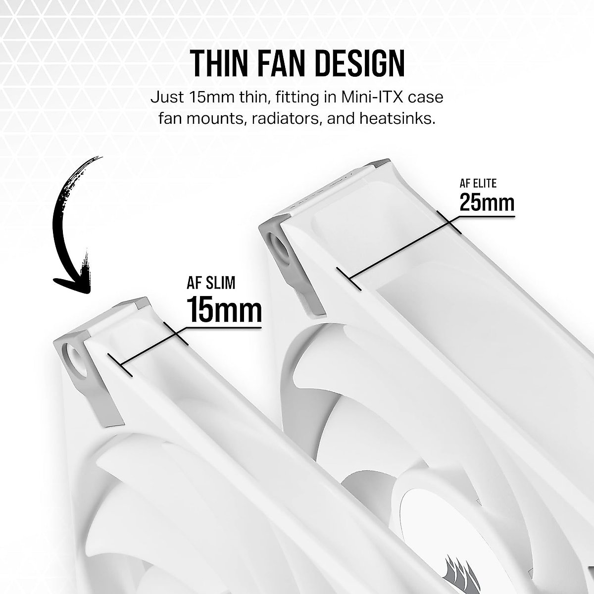 Corsair AF120 Slim, 120mm PWM Fluid Dynamic Bearing Fan (Thin Profile for Small-Form-Factor Cases, Low-Noise, Up to 2000 RPM, Zero RPM Mode Support, Universal 120x15mm Sizing) Single Pack, White