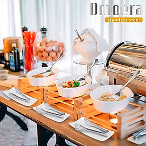 8 Pieces Stainless Steel Flatware Serving Utensils, Include 2 Serving Spoons, 2 Slotted Spoons, 2 Tongs and 2 Forks for Party Buffet Banquet Kitchen