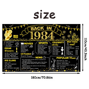 DARUNAXY 40th Birthday Black Gold Party Decoration, Back in 1984 Banner 40 Year Old Birthday Party Poster Supplies Vintage 1984 Backdrop Photography Background for Men & Women 40th Class Reunion Decor