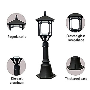 Outdoor Post Light Waterproof IP55 Pillar Lamp Black Column Lamp Chinese Street Light Aluminum Alloy Stigma Light Villa Garden Pathway Light, 22.5cm×73cm