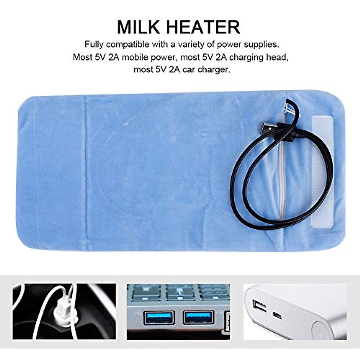 Portable Milk Warmer, Milk Heater USB Portable Travel Mug Milk Warmer Heater Bottle Heater Feeding Bottle Infant Storage Bag(Blue)