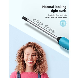 Terviiix Small Barrel Curling Iron Wand, 3/8 Inch Thin Curling Wand Iron for Short & Long Hair, Argan Oil and Keratin Infused Ceramic Tiny Curler with Digital Adjustable Temperature & Auto-Off, 9mm