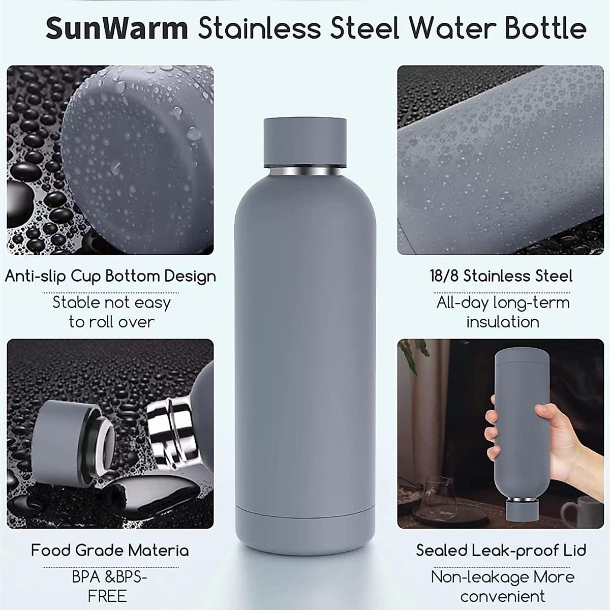 Gteller Double Wall 18/8 Stainless Steel Narrow Mouth Vacuum Flask, Thermal Sports Water Bottle keeping warm and cold (500ml, Dark Green)