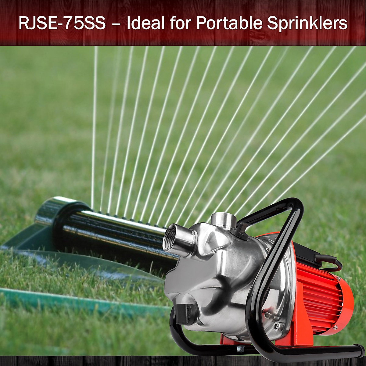 Red Lion RJSE-75SS 115 Volt, 3/4 HP, 11 GPM Stainless Steel Sprinkler Utility Pump with 8-ft. Cord, Red, 614432