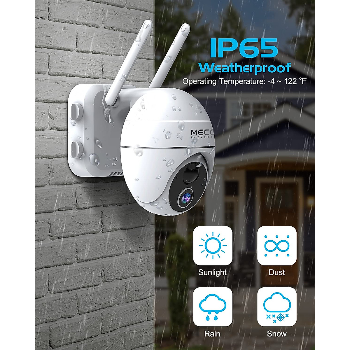 Security Camera Outdoor Wireless, MECO WiFi Camera 360° PTZ Solar Powered Security Camera with Motion Detection, 2 Way Audio, Night Vision, IP65 Waterproof, Encrypted SD/Cloud