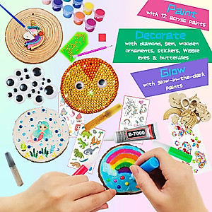 Wooden Crafts Kit for Kids - Glow in the Dark - Arts & Crafts Gifts for Boys Girls Age 6-12, 24 Wood Slices with Painting Craft Activities Kits, Creative Art Toys for 6 7 8 9 10 11 12 Year Old