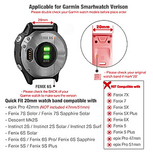 Abanen Hook and Loop Quick Dry 20mm Watch Band for Fenix 7S / Fenix 6S / Fenix 5S / Instinct 2S, Woven Nylon Ultralight Sport Wristband Strap for Garmin epix Pro 42mm (Pink)