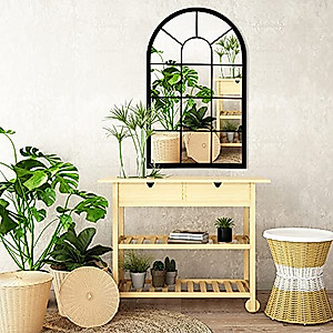 HQiJun Wall Mirror Window Decorative Mirrors Arched Farmhouse for Living Room Bedroom Entryway Bathroom Vanity (19.7” x31.5” x0.9”)