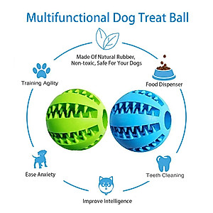 Feixun Dog Treat Toy Ball, Dog Tooth Cleaning Toy, Interactive Dog Toys(1 Green+1 Blue) 2.8" Pack of 2