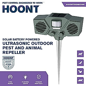 Hoont Solar Powered Motion Activated Ultrasonic with Flashing Strobe Outdoor Animal and Pest Repeller for Birds