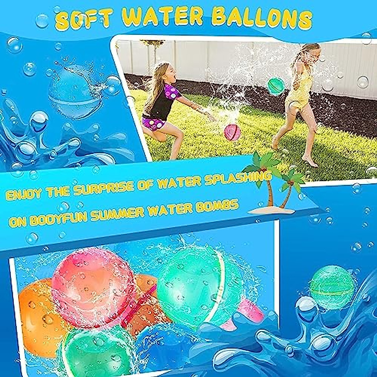Reusable Water Balloons for kids, Summer Party, Bath Toy, Water Battle Game, Water Park, Latex-Free Silicone Fast Self-Sealing Water Bomb Splash Fun for Kids and Adults (Pack 16)