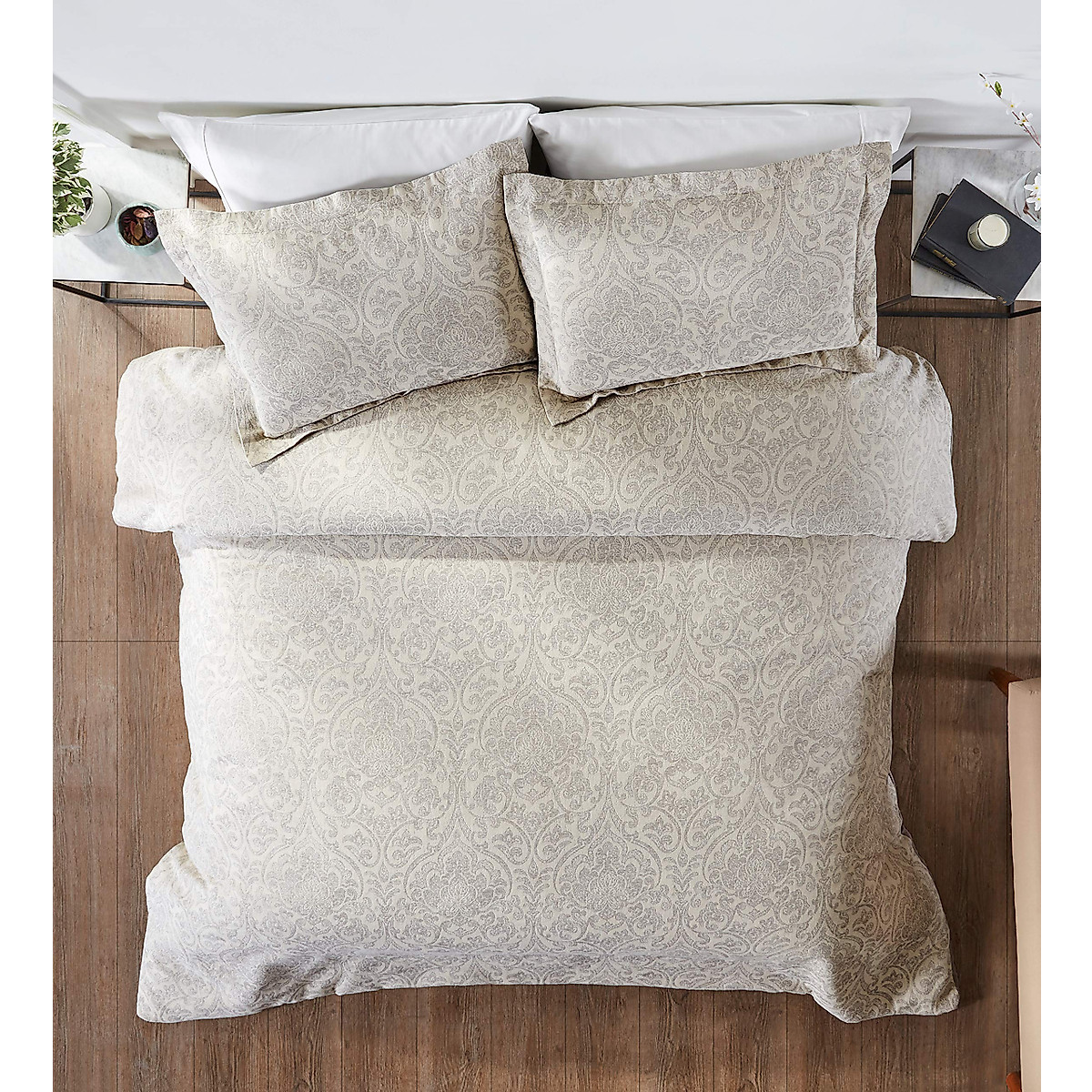 Better Trends Haven Damask Duvet Cover Collection 100% Cotton Tufted Unique Luxurious Soft Plush Woven Machine Washable Tumble Dry, Queen Set, Grey