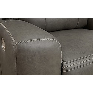 Signature Design by Ashley Roman Contemporary Tufted Leather Power Reclining Sofa with Adjustable Headrest, Gray