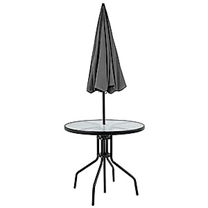Flash Furniture Nantucket 6 Piece Patio Garden Table Set - Umbrella Table - Set of 4 Black Folding Chairs