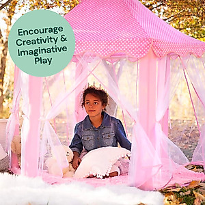 PLAYVIBE Princess Tent for Kids Tent 55"x53" – Princess Toys Kids Tent with Ultra Soft Rug & Star Led Lights – Princess Castle, Indoor & Outdoor
