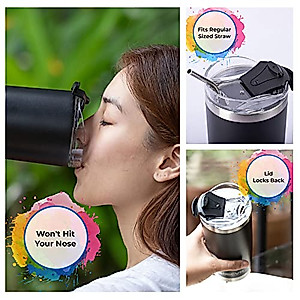 dscvr 2 Pcs Tumbler Replacement Lid Spill Proof, Shatter Resistant, Perfect Fit Lids Compatible with YETI Rambler, Ozark Trails,Fits Inside Diameter of 3.2 inch Tumbler (20 oz., Black)