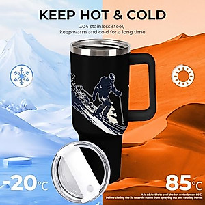 Skiing Ski Freeride 40OZ Tumbler Stainless Steel Travel Mug Water Bottle Car Cup Tea Cups with Lid Black-style