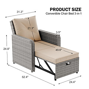 Wicker Outdoor Patio Sofa Chair with Cushion Grey Rattan Convertible Outdoor Furniture with Waterproof Thick Cushion for Backyard Balcony Porch Set of 2