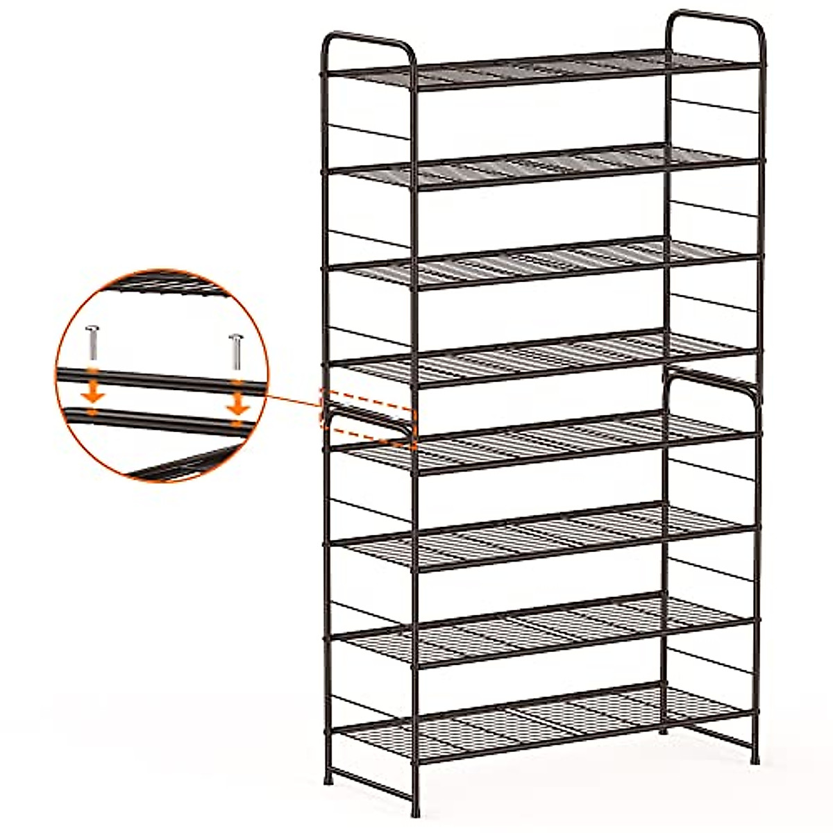 AULEDIO 4-Tier Shoe Rack,Stackable and Adjustable Multi-Function Wire Grid Shoe Organizer Storage,Extra Large Capacity, Space Saving, Fits Boots, high Heels, Slippers and More(Bronze)