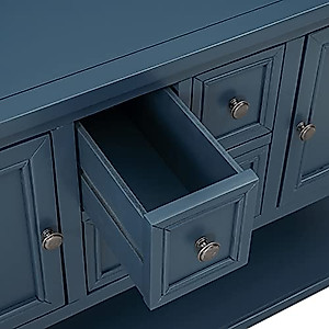Merax Farmhouse Entryway Console Sofa Table for Living Room, Sofa Table with Storage Drawers and Shelf for Dining Room, Wood Narrow Kitchen Sideboard Cabinet with Door, Antique Navy