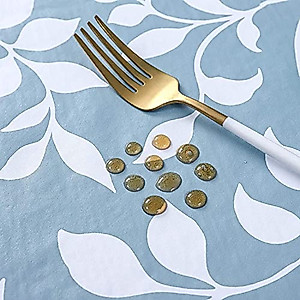 Vinyl Tablecloth with Flannel Backed Waterproof Oil-Proof PVC Table Cloth Wipeable Spill-Proof Plastic Table Cover for Indoor and Outdoor(Blue Leaves, 60 x 60 Inch Square)