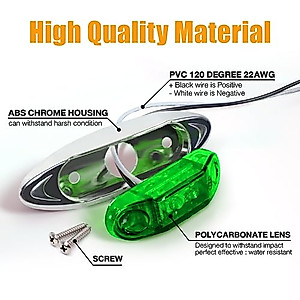 MADCATZ 2.5 Inch 6 Pcs of Green Mini Side Marker Clearance Lights w/Chrome Housing 6 LED F2 Bulbs Indicator Lamp 24V DC for Heavy Duty Truck Trailer Camper RV Boat QR6