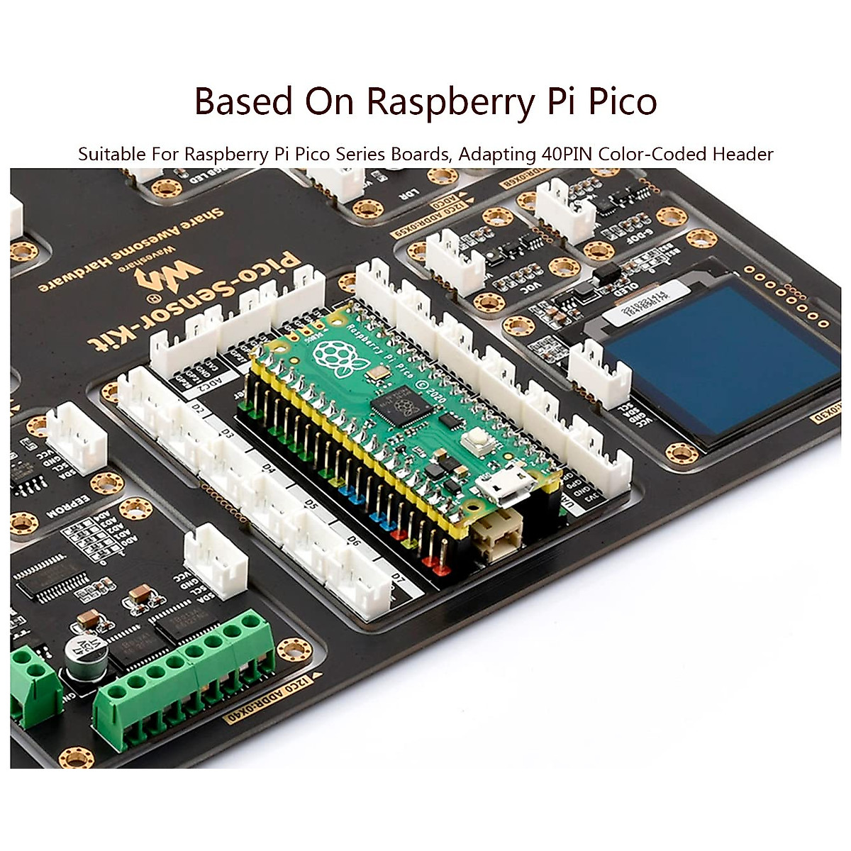 Raspberry Pi Pico W Sensor Kit with Expansion Board and RP2040-Plus Board and RGB LED,Motor Driver,etc,15 Detachable Sensors, All-in-One Design