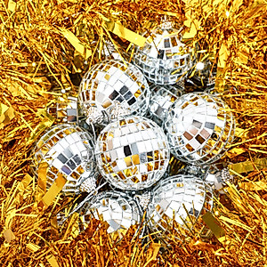 Lenwen 100 Pcs Mini Disco Ball Ornaments Hanging Disco Party Decorations Bulk 70s Reflective Silver Mirror Ball for Party Decor Supplies Tree Wedding Birthday Props Mardi Gras(2 Inch)