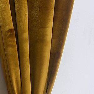Cherry Home Super Soft Luxury Velvet Set of 2 Warm Yellow Blackout Velvet Energy Efficient Grommet Curtain Panel Drapes Ginger 52Wx63L(2 Panels) with Matching Tiebacks