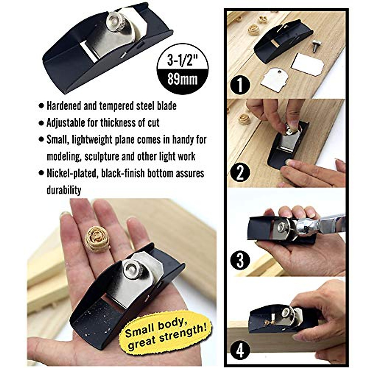 Mini Trimming Planer,DIY Model Making Tool Woodworking Pocket Plane Hand Adjustable for Trimming Projects.(Black,3.35 * 1.18 * 1.38inch)