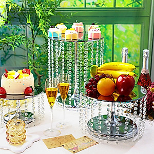 Set of 6 Metal Cake Stands with Crystal Pendant Round Dessert Display Plate Cupcake Holder Pedestal for Wedding Party Birthday Baby Shower Anniversary Celebration Home Decor (Silver)