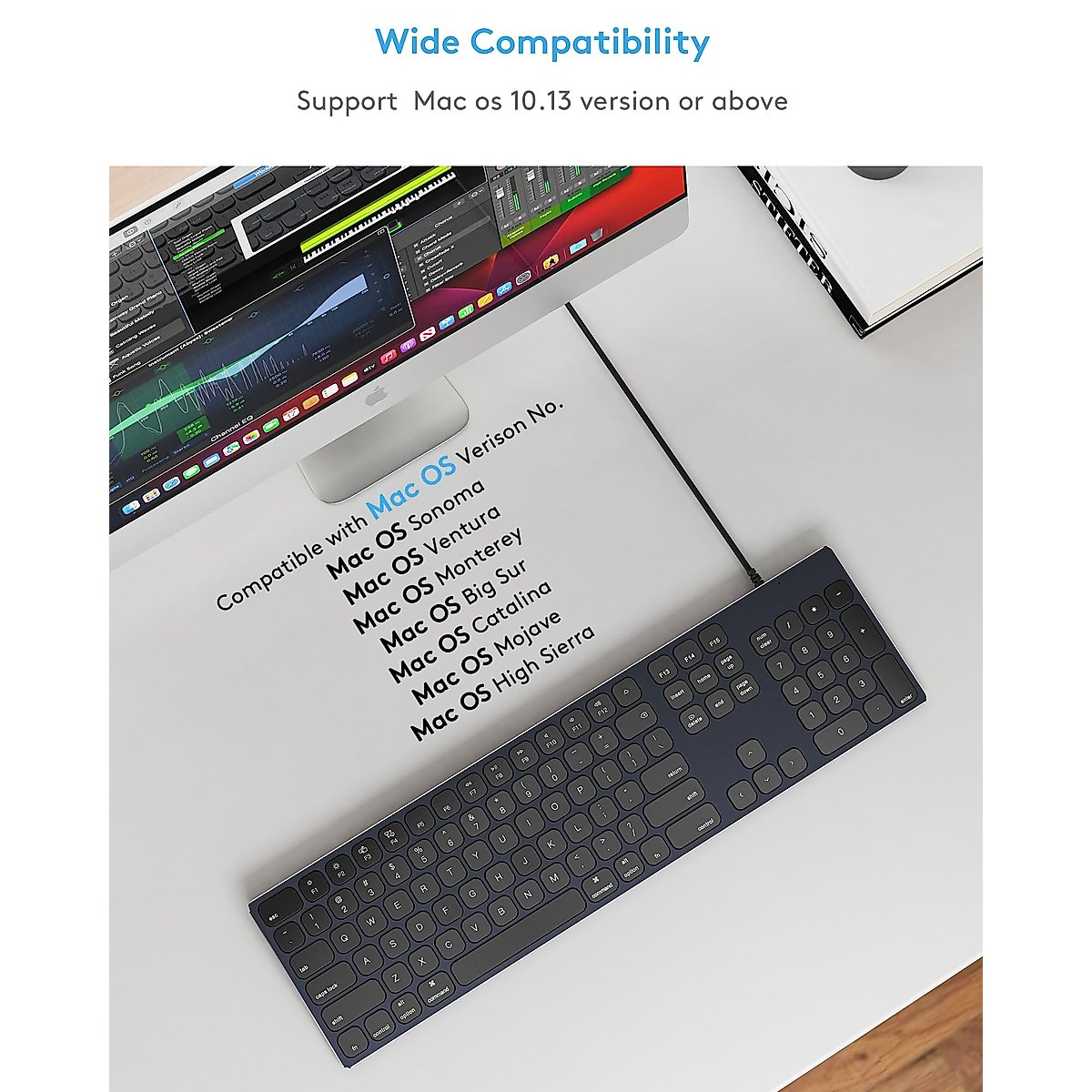 Yivandi Wired Keyboard for Apple Computer – Sleek Aluminum Housing,Precise106 Keys Compatible to Mac OS,Plug-N-Play iMac/Mac/MacBook Keyboard with Numeric keypad