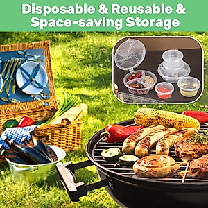 30PCS Three Compartment Condiment Container,CXKEJI Reusable 2 Compartment Snack Containers, Disposable Double Condiment Containers with Lids Perfect for To-go Condiments Sauce or Dips