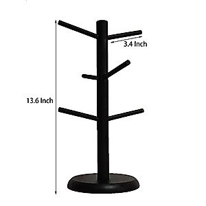 Dorhors Mug Tree,Mug Hanger Stand,Coffee Cup Holder with 6 Hooks,Wood Coffee Mug Holder for Counter,Coffee Bar Accessories and Decor,Coffee Organizer Station (Balck)