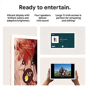 Google Pixel Tablet with Charging Speaker Dock - Android Tablet with 11-Inch Screen, Smart Home Controls, and Long-Lasting Battery - Rose/Porcelain - 128 GB