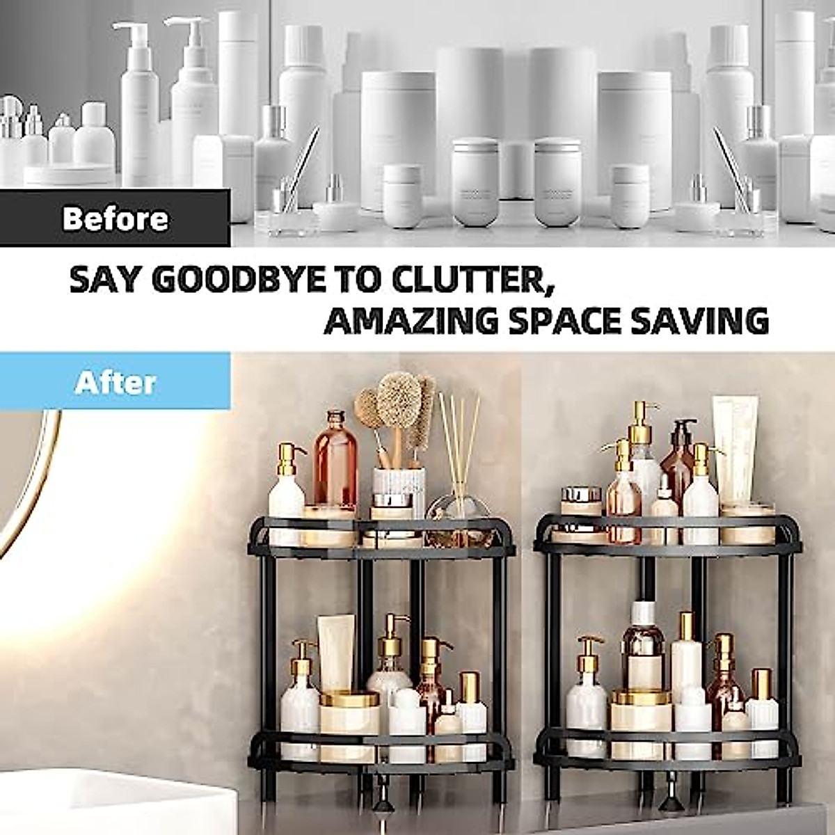 YIWANFW Under Sink Organizer and Storage, Corner Shelf Bathroom Counter Organizer, 2 Pack