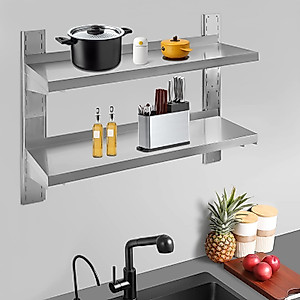 BILPIKOGoo Stainless Steel Shelf 12.6” x 47”, Commercial Shelves Wall Mounted Metal Shelving Stainless Steel Wall Shelf for Restaurant, Bar, Utility Room, Kitchen and Garage