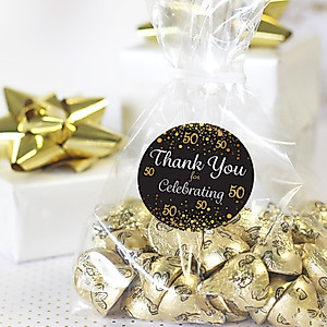 Black and Gold 50th Birthday Thank You Stickers - 1.75 in - 40 Labels