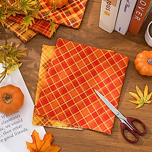 Whaline 12Pcs Fall Cotton Fabric Bundles 18 x 22 Inch Autumn Buffalo Plaid Fat Quarters Plaid Quilting Patchwork Squares Sewing Fabrics for Harvest Thanksgiving DIY Handmade Craft Home Party Decor