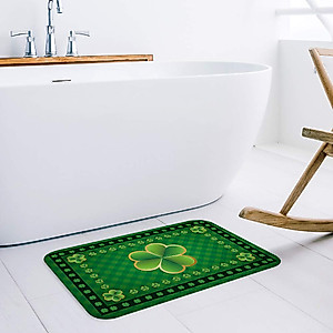 Front Door Mats Outdoor Indoor Kitchen Mat, Green Checked Clover on St. Patrick's Day Entrance Doormat Non-Slip Bathroom Rugs Washable Floor Mats for Sink/Porch, 20" x 31.5"