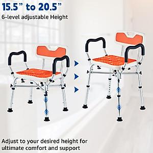 KSITEX Shower Chair for Inside Shower, Padded Shower Seat Chair with Arms and Back, 6-Level Adjustable Shower Stool Chair for Elderly and Disabled, 550 LB Heavy Duty Handicap Shower Bath Chair