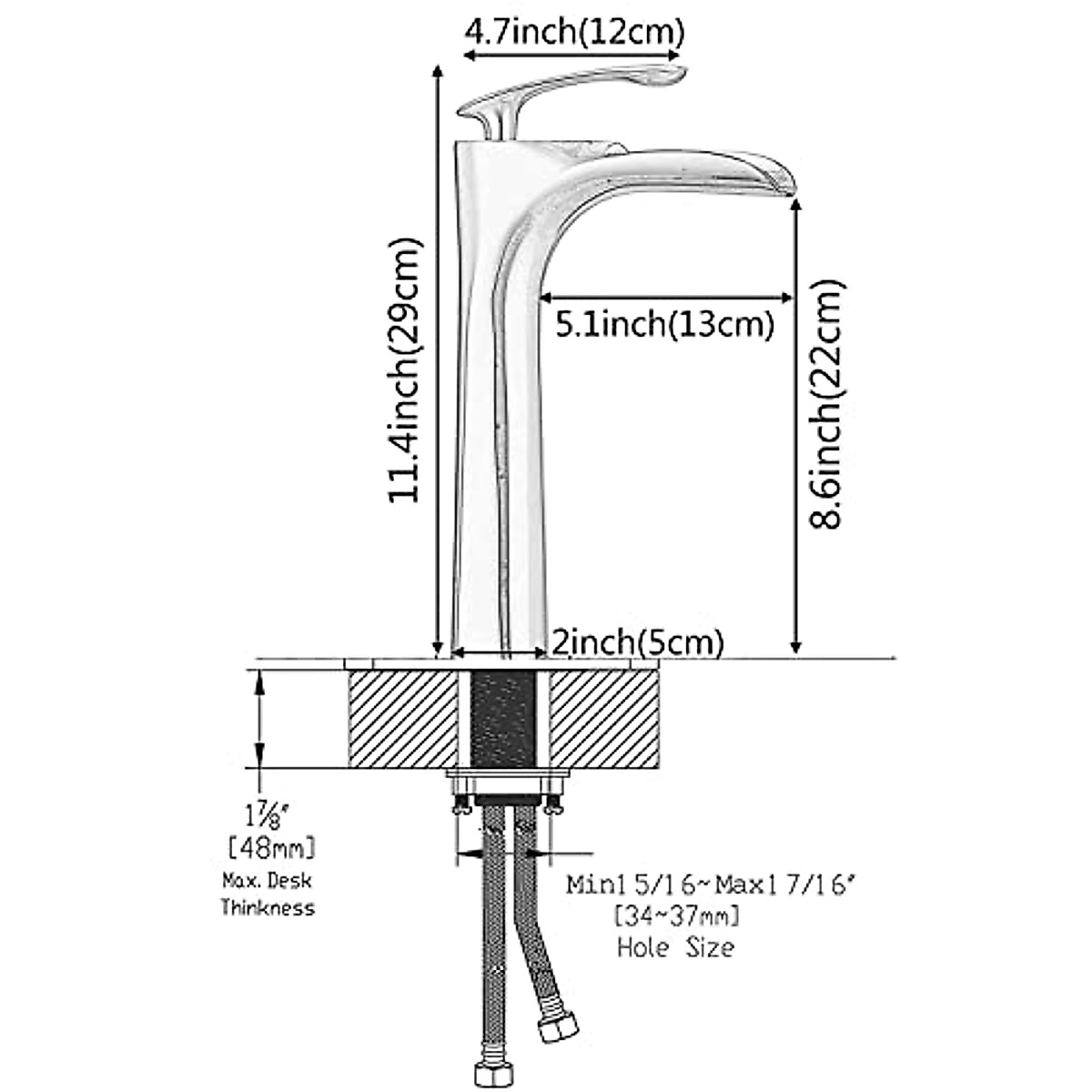 Bathroom Vessel Sink Faucet Tall Brushed Nickel Waterfall Single Handle Bath Lavatory One Hole Basin Mixer Tap Commercial Farmhouse Lead-Free Faucets